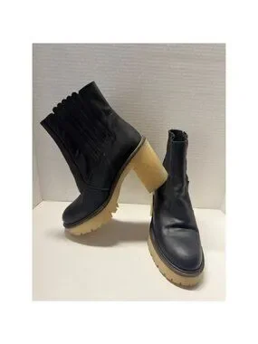 Free People | Shoes | Free People Black Leather Platform Lug Sole Block ...